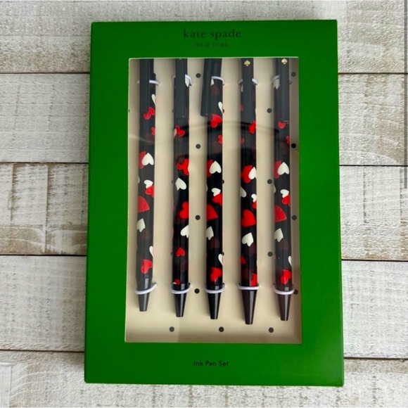 kate spade | Office | Kate Spade Black And Red Heart Ink Pen Set | Poshmark